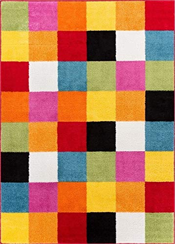 Well Woven Modern Rug Squares Multi Geometric Accent 5' x 7' Area Rug Entry Way Bright Kids Room Kitchn Bedroom Carpet Bathroom Soft Durable Area Rug