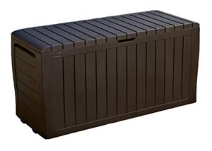 keter marvel plus 71 gallon resin outdoor box for patio furniture cushion storage, brown