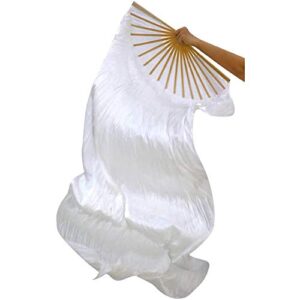 ruixiang 1.8m long dance fan,belly dance bamboo fan,yangko fan silk fan,square dance morning practice simulation silk fan (white -left hand)