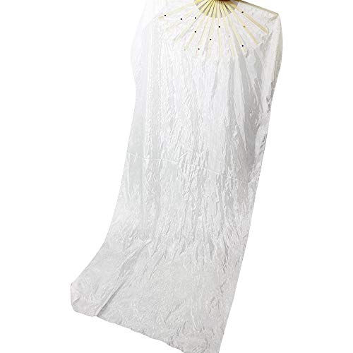 RuiXiang 1.8M Long Dance Fan,Belly Dance Bamboo Fan,Yangko Fan Silk Fan,Square Dance Morning Practice Simulation Silk Fan (White -Left Hand)