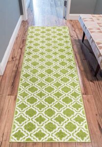 modern rug calipso green lattice trellis accent area rug entry way bright kids room kitchn bedroom carpet bathroom soft durable area rug (2’3″ x 7’3″ runner)