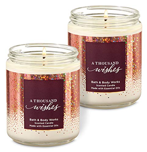 Bath & Body Works A Thousand Wishes Single Wick Scented Candle with Essential Oils 7 oz / 198 g each Pack of 2