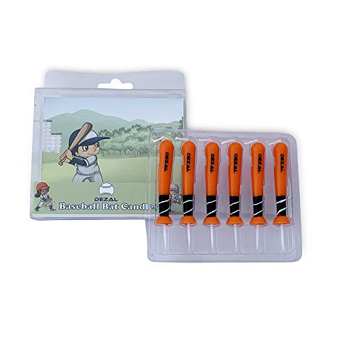 DEZAL Orange Baseball Bat and Softball Bat Candles (6 Pack) for Baseball Birthday Party Supplies and Decorations – Cupcake and Birthday Cake Topper Candles for Softball Fastpitch and Baseball Fans