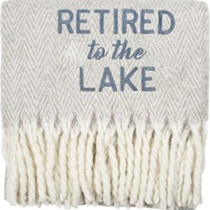 Pavilion Gift Company Lake-Blue 50x60 Inch Embroidered Text Throw Blanket Retirement Gift, Grey