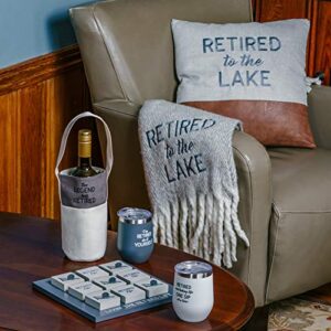 Pavilion Gift Company Lake-Blue 50x60 Inch Embroidered Text Throw Blanket Retirement Gift, Grey