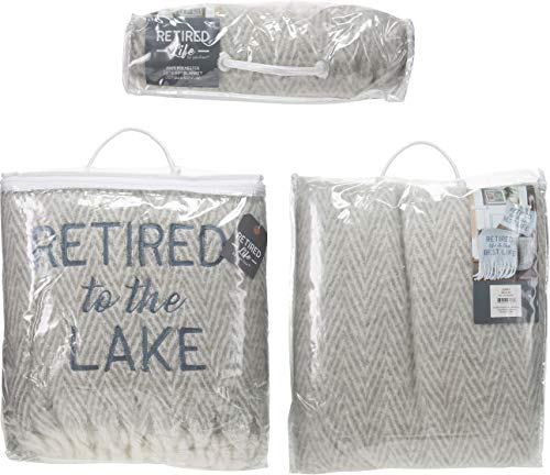 Pavilion Gift Company Lake-Blue 50x60 Inch Embroidered Text Throw Blanket Retirement Gift, Grey