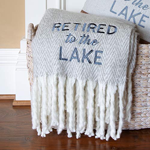 Pavilion Gift Company Lake-Blue 50x60 Inch Embroidered Text Throw Blanket Retirement Gift, Grey