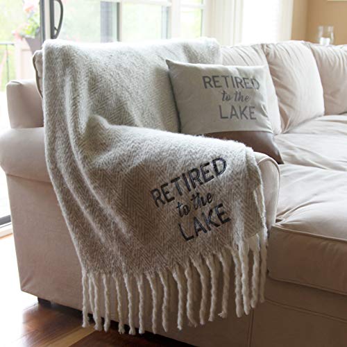 Pavilion Gift Company Lake-Blue 50x60 Inch Embroidered Text Throw Blanket Retirement Gift, Grey