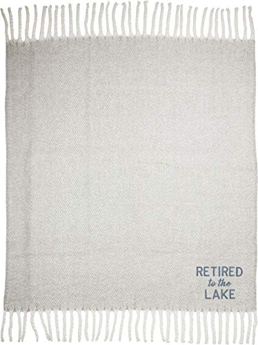 Pavilion Gift Company Lake-Blue 50x60 Inch Embroidered Text Throw Blanket Retirement Gift, Grey