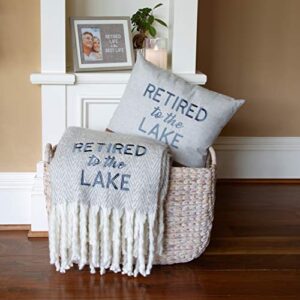 Pavilion Gift Company Lake-Blue 50x60 Inch Embroidered Text Throw Blanket Retirement Gift, Grey