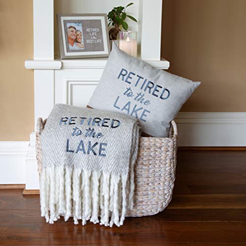 Pavilion Gift Company Lake-Blue 50x60 Inch Embroidered Text Throw Blanket Retirement Gift, Grey