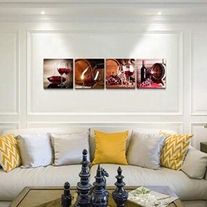 Canvas Wall Art For Kitchen Dining Room Wall Decor Wine Glass Wall Pictures Still Life Wine Fruit Goblet Canvas Prints Artwork Bar Wall Paintings Restaurant Wall Decorations Home Decor 4 Piece Set