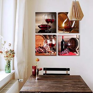 Canvas Wall Art For Kitchen Dining Room Wall Decor Wine Glass Wall Pictures Still Life Wine Fruit Goblet Canvas Prints Artwork Bar Wall Paintings Restaurant Wall Decorations Home Decor 4 Piece Set