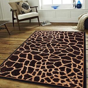 Modern Animal Print Skin Giraffe Circles Safari African Theme Area Rug (2’ X 3’)