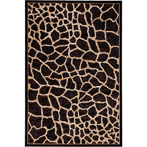 Modern Animal Print Skin Giraffe Circles Safari African Theme Area Rug (2’ X 3’)