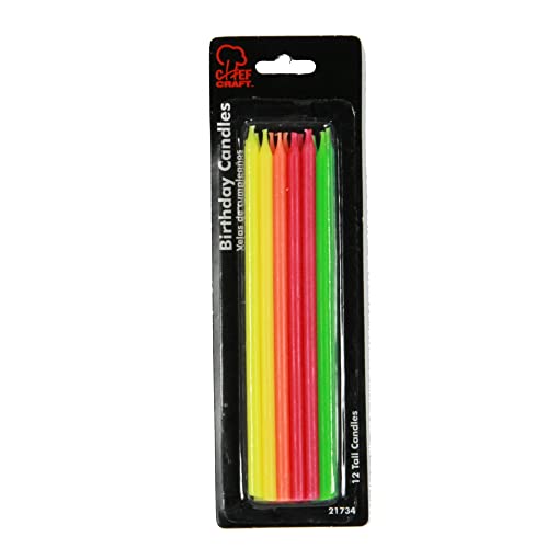 Chef Craft Classic Tall Birthday Candles, 12 Piece Set 6 inches, Neon