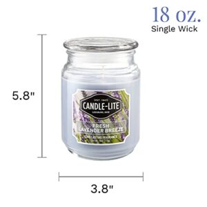 Candle-lite Scented Candles, Fresh Lavender Breeze Fragrance, One 18 oz. Single-Wick Aromatherapy Candle with 110 Hours of Burn Time, Light Purple Color