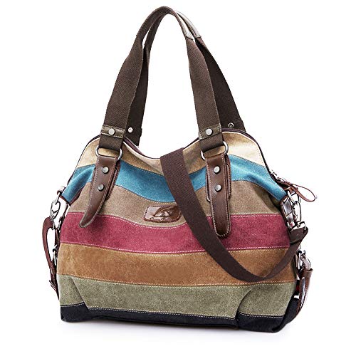 SNUG STAR Canvas Handbag Multi-Color Striped Lattice Cross Body Shoulder Purse Bag Tote-Handbag for Women (Multi Color-04)