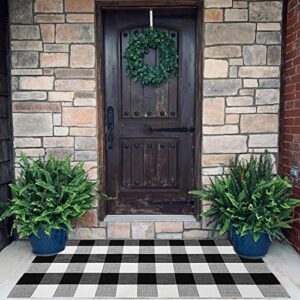 purcoton buffalo plaid check rug door mat (23.6″x51.2″), front door welcome outdoor mat,christmas decor indoor & outdoor checkered rugs for layered door mats/kitchen/farmhous (christmas porch decor)