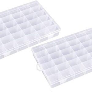 Bulfyss Transparent Jewellery Case | Organiser With Adjustable Dividers | Multipurpose Storage of Pills, Stationery, Screws | Light-Weight & Travel Friendly | Pack of 2, transparent 28 x 19 x 4.5 cm