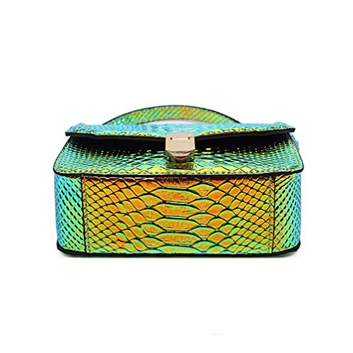 Remeehi Hologram Snake Skin Leather Shoulder Bag Crossbody Bag with Chain (Hologram Green)