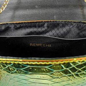 Remeehi Hologram Snake Skin Leather Shoulder Bag Crossbody Bag with Chain (Hologram Green)