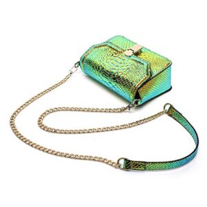 Remeehi Hologram Snake Skin Leather Shoulder Bag Crossbody Bag with Chain (Hologram Green)