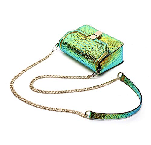 Remeehi Hologram Snake Skin Leather Shoulder Bag Crossbody Bag with Chain (Hologram Green)