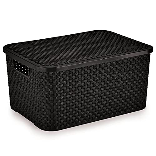 NITRON Rattan Organizer Basket, G, Black/Black