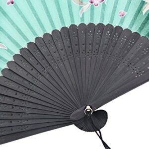 Amajiji® Charming Elegant Modern Woman Handmade Bamboo Silk 8.27" (21cm) Folding Pocket Purse Hand Fan/Chinese Japanese Vintage Retro Style Handheld Folding Fan (Green)