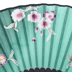 Amajiji® Charming Elegant Modern Woman Handmade Bamboo Silk 8.27" (21cm) Folding Pocket Purse Hand Fan/Chinese Japanese Vintage Retro Style Handheld Folding Fan (Green)