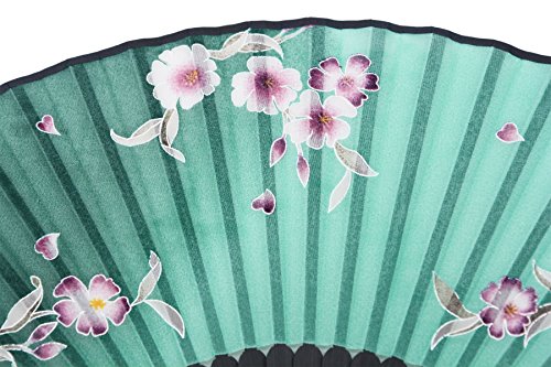 Amajiji® Charming Elegant Modern Woman Handmade Bamboo Silk 8.27" (21cm) Folding Pocket Purse Hand Fan/Chinese Japanese Vintage Retro Style Handheld Folding Fan (Green)