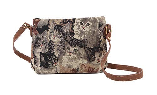 Signare Tapestry Crossbody Purse Small Shoulder Bag for Women with Cat Design (XB02-CAT)