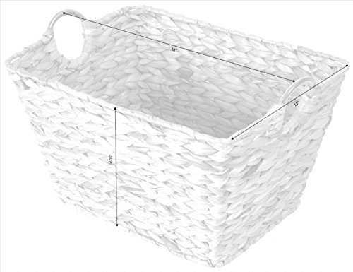 Vintiquewise Large Square Water Hyacinth Wicker Laundry Basket with Metal Handles