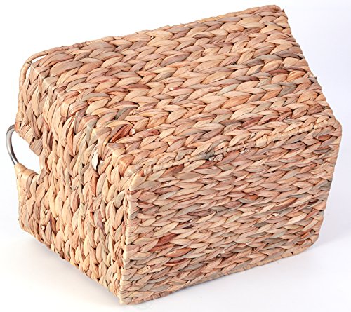 Vintiquewise Large Square Water Hyacinth Wicker Laundry Basket with Metal Handles