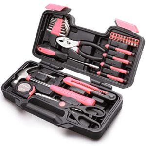 cartman 39piece tool set general household hand tool kit with plastic toolbox storage case pink