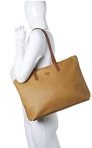 JOY Mangano Luxe Genuine Leather Handbag, Chic Crossbody Plus Shopper Tote ~ Stone