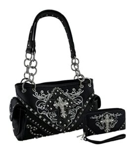 western embroidered concealed carry purse/wallet set w/rhinestone cross