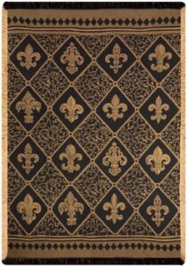 manual damask throw, fleur de lis, gold, 50 by 60-inch