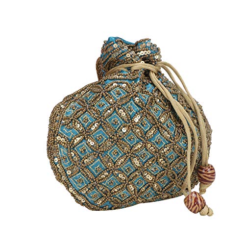 Indian sequence Potli Bag/wedding purse/jewelery purse for girls & women (Dark Cyan)