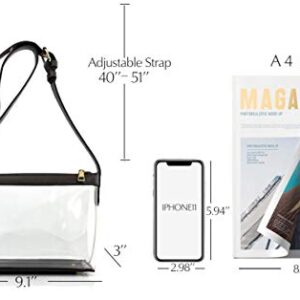 Clear Zipper Cross Body Bag with Vegan Leather Trim (Black)