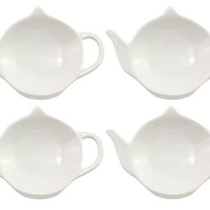 Cornucopia White Ceramic Tea Bag Coasters — Spoon Rests; 4-Pack Classic Teabag Caddy Holder Saucer Set