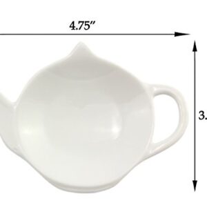 Cornucopia White Ceramic Tea Bag Coasters — Spoon Rests; 4-Pack Classic Teabag Caddy Holder Saucer Set