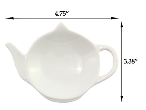 Cornucopia White Ceramic Tea Bag Coasters — Spoon Rests; 4-Pack Classic Teabag Caddy Holder Saucer Set