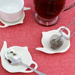 Cornucopia White Ceramic Tea Bag Coasters — Spoon Rests; 4-Pack Classic Teabag Caddy Holder Saucer Set