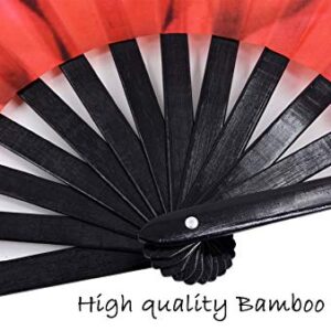 Meifan Rave Clack Large Folding Hand Fans for WomenMen, Chinese Japanese Bamboo Fans Handheld Fans for Festival, Dance, Gift, Performance, Decorations (Lotus flower)