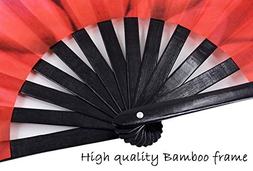 Meifan Rave Clack Large Folding Hand Fans for WomenMen, Chinese Japanese Bamboo Fans Handheld Fans for Festival, Dance, Gift, Performance, Decorations (Lotus flower)