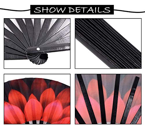 Meifan Rave Clack Large Folding Hand Fans for WomenMen, Chinese Japanese Bamboo Fans Handheld Fans for Festival, Dance, Gift, Performance, Decorations (Lotus flower)