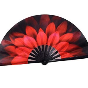 Meifan Rave Clack Large Folding Hand Fans for WomenMen, Chinese Japanese Bamboo Fans Handheld Fans for Festival, Dance, Gift, Performance, Decorations (Lotus flower)