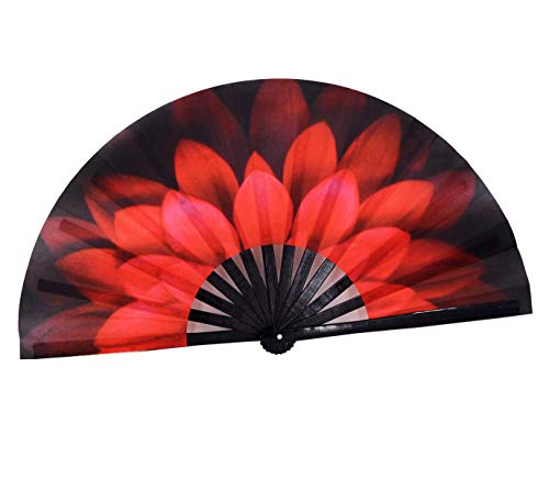 Meifan Rave Clack Large Folding Hand Fans for WomenMen, Chinese Japanese Bamboo Fans Handheld Fans for Festival, Dance, Gift, Performance, Decorations (Lotus flower)